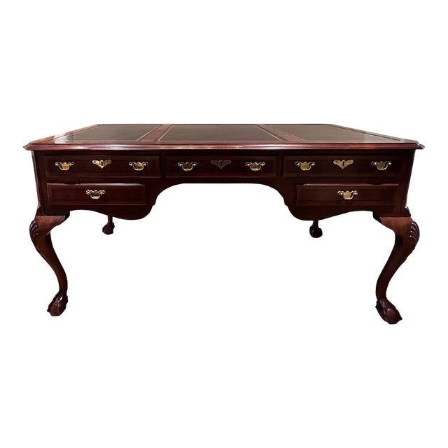1990 Henredon Georgian Design Vintage Leather Top Writing Desk | Chairish