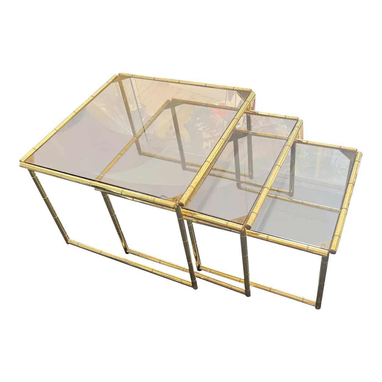 1960s Mid-Century Modern Set of Three Brass Nesting Tables | Chairish
