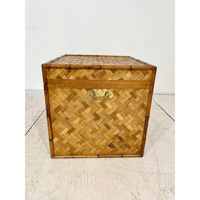 Vintage Faux Bamboo Woven Rattan Chest Trunk | Chairish