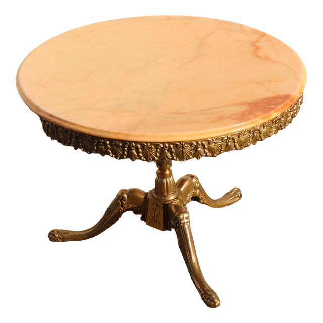 Vintage Louis XV French Round Marble & Brass Coffee Table, 1960s | Chairish