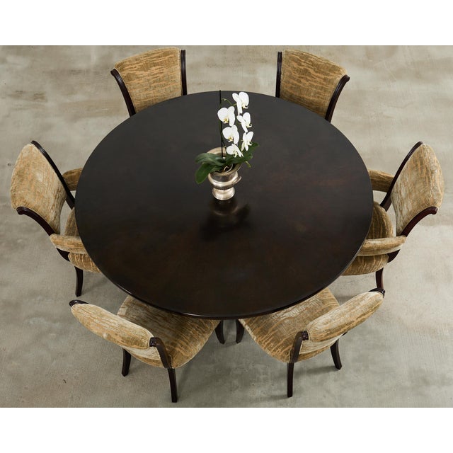 Walnut Bronzed Iron Pedestal Dining Table by Troscan | Chairish