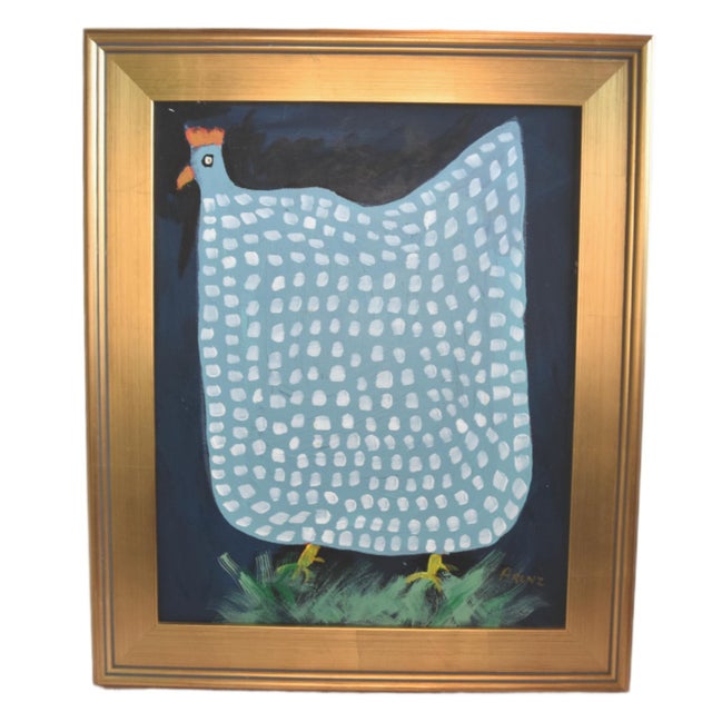 Blue & White Speckled Folk Art Chicken Hen Painting by Ruth Arenz ...