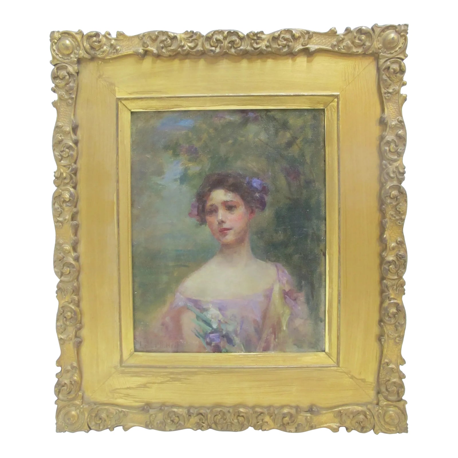 Letitia Bonnet Hart Antique Oil Painting Portrait of Young Girl Period ...