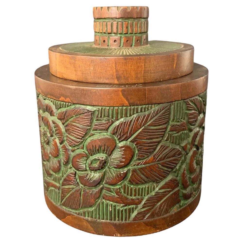 Art Deco Wooden Box with Green Paint, 1950s | Chairish
