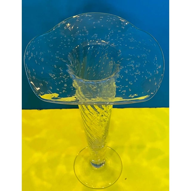 Mid-Century Murano Art Glass Bullicante Wavy Rim Trumpet Vase | Chairish