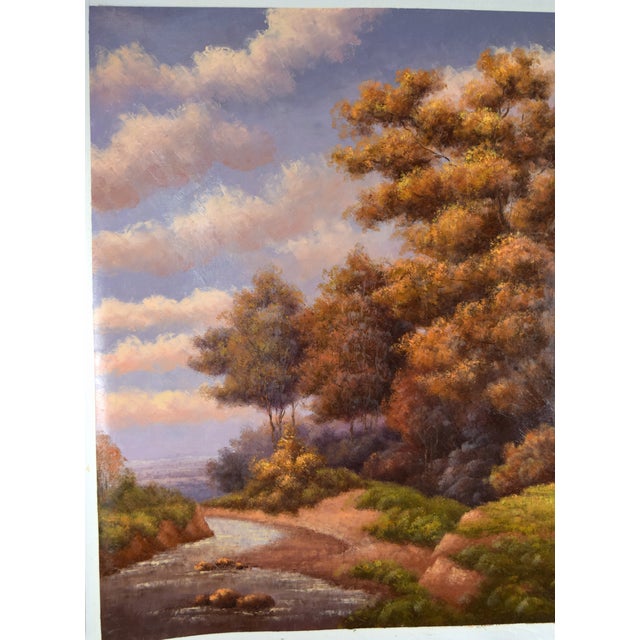 Impressionist Oil Painting of Autumnal Forest Path and River Scene ...