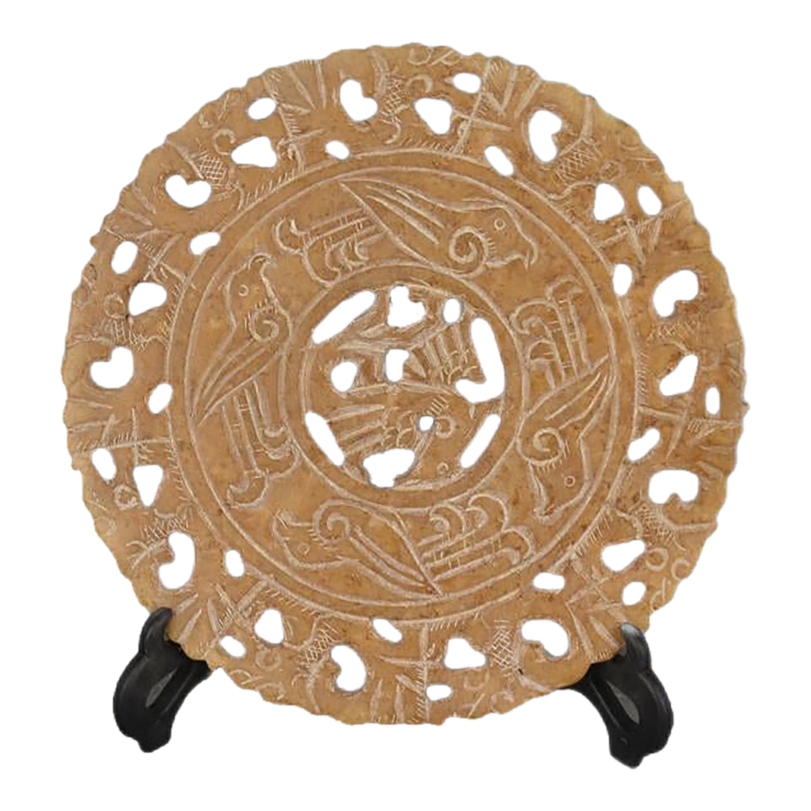 Early 20th Century Chinese Jade Plate Hand Hollow Carved Birds Pattern ...