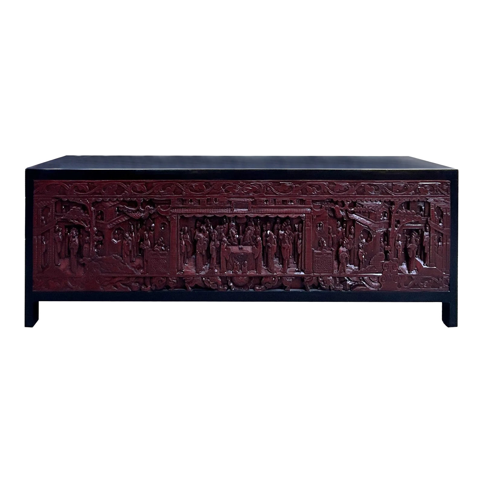 Black Brick Red Opera Scenery Relief Carving Panel Low Console Table ...