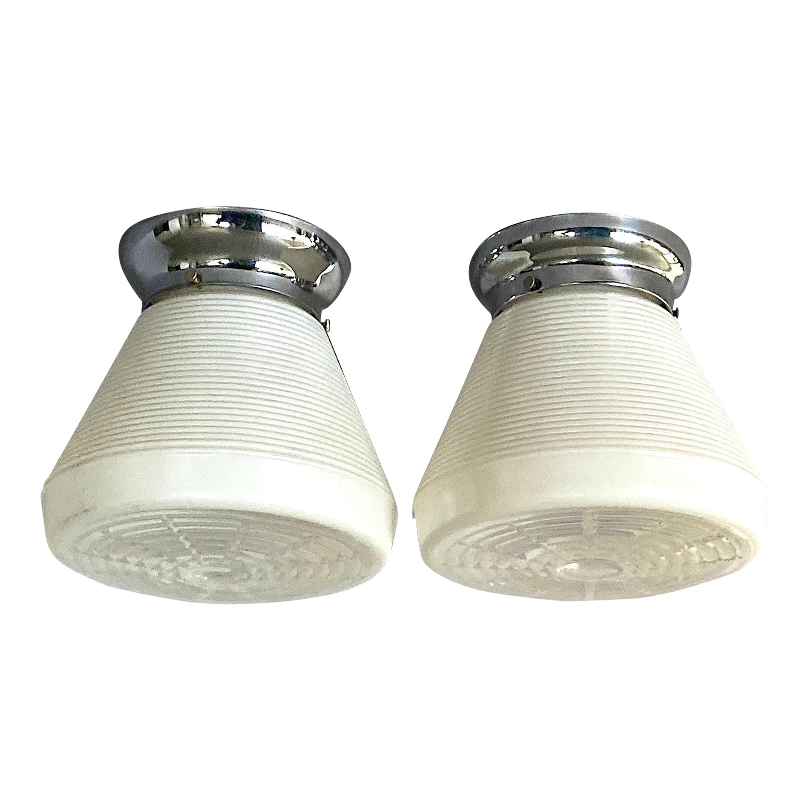 1950sSmart Pair of Vintage Flush-Mount MCM Ceiling Lights, Chrome ...