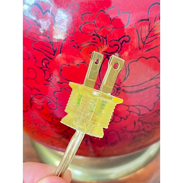 Vintage Frederick Cooper Asian Style Dark Red Ceramic and Wood Table ...