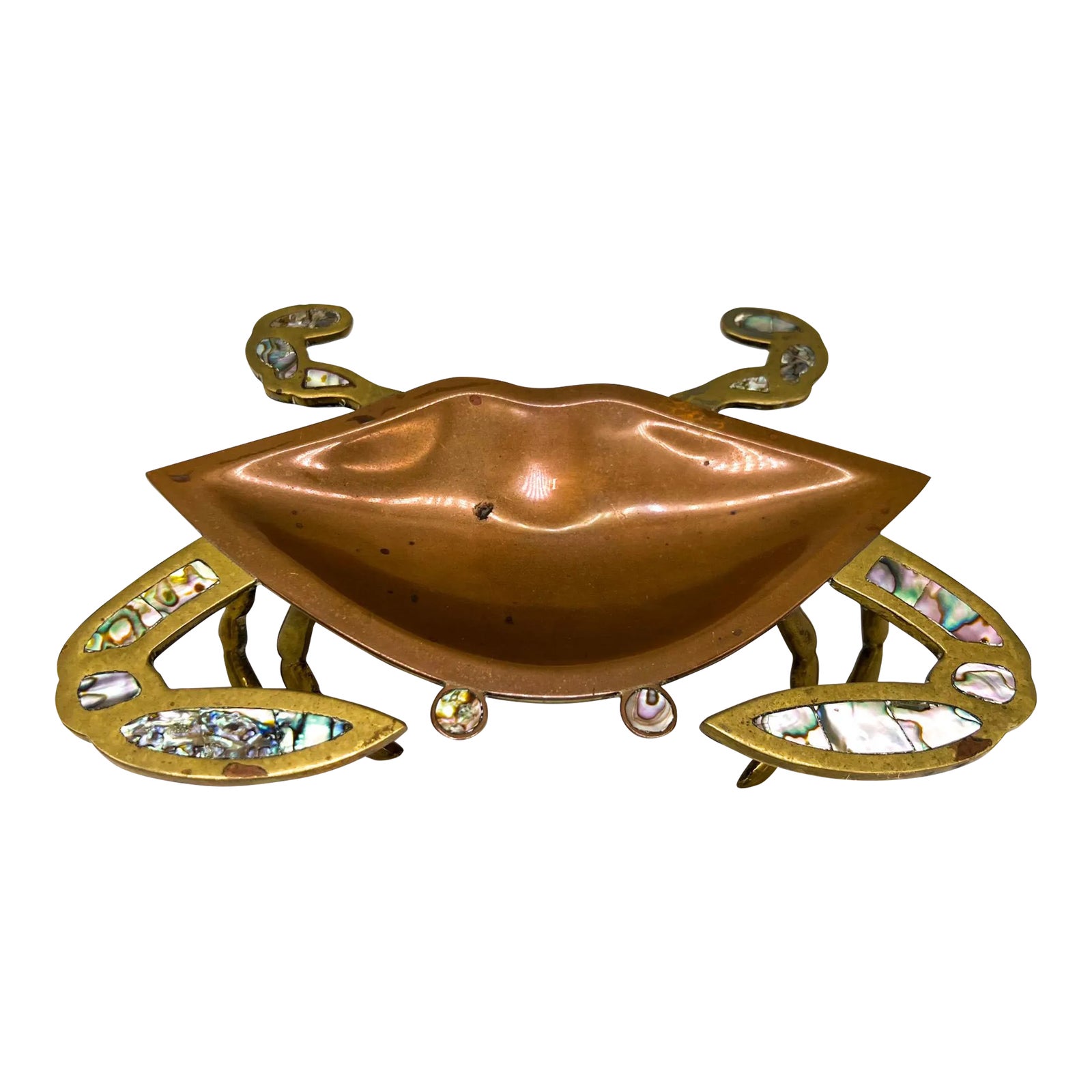 Mid Century Los Castillo Style Copper, Brass, Mother of Pearl Crab Bowl ...