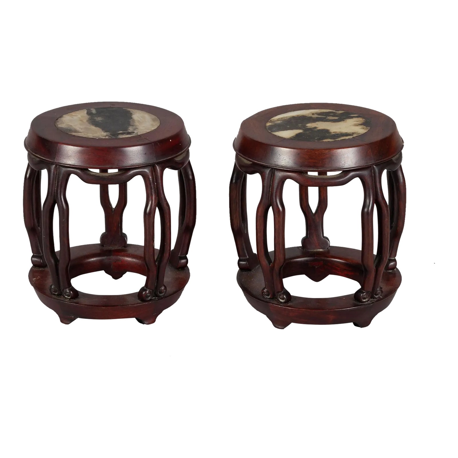 Pair of Antique Chinese Rosewood Barrel Form Display Stands | Chairish