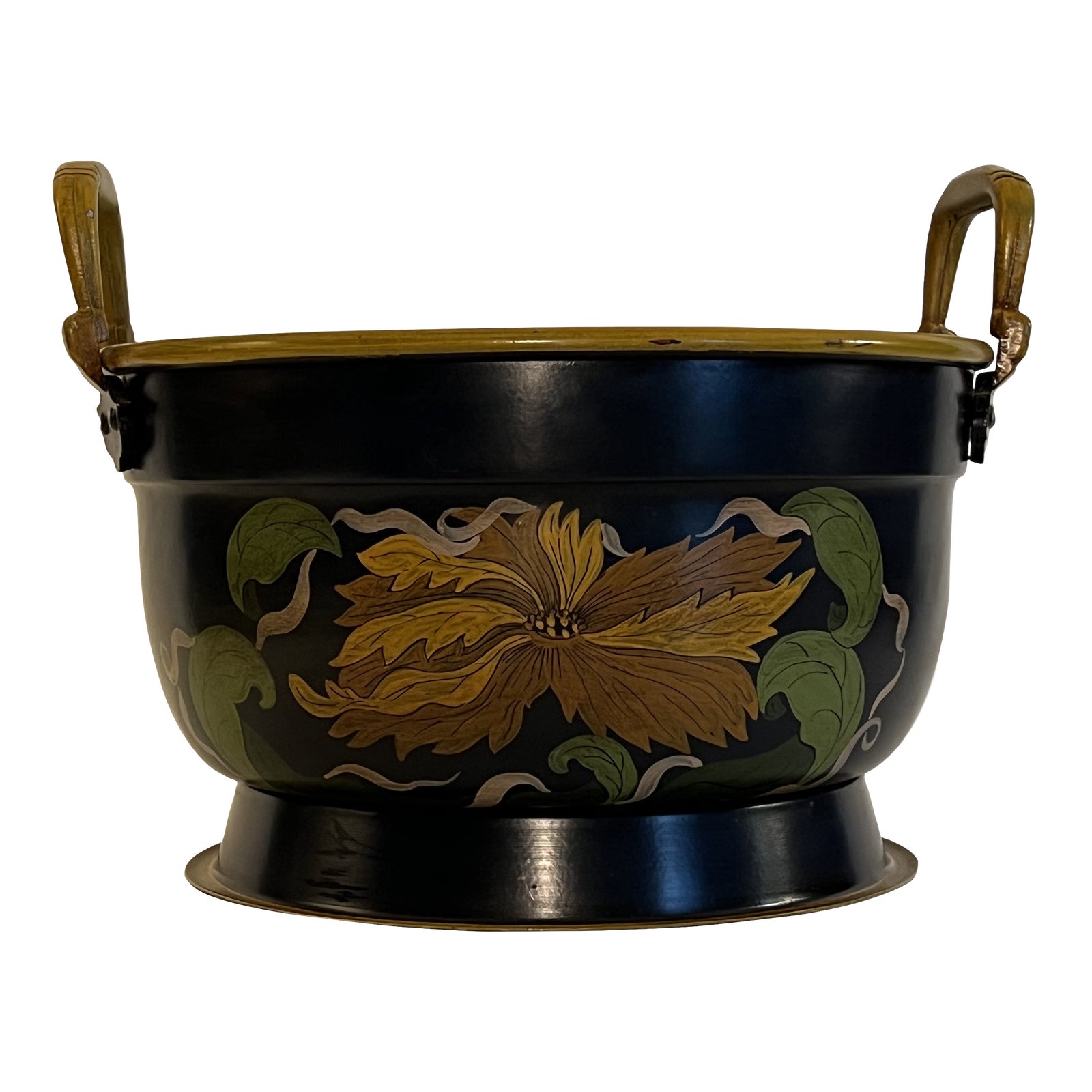 Early 21st Century Italian Hand Painted Blue and Gold Toleware Footed ...