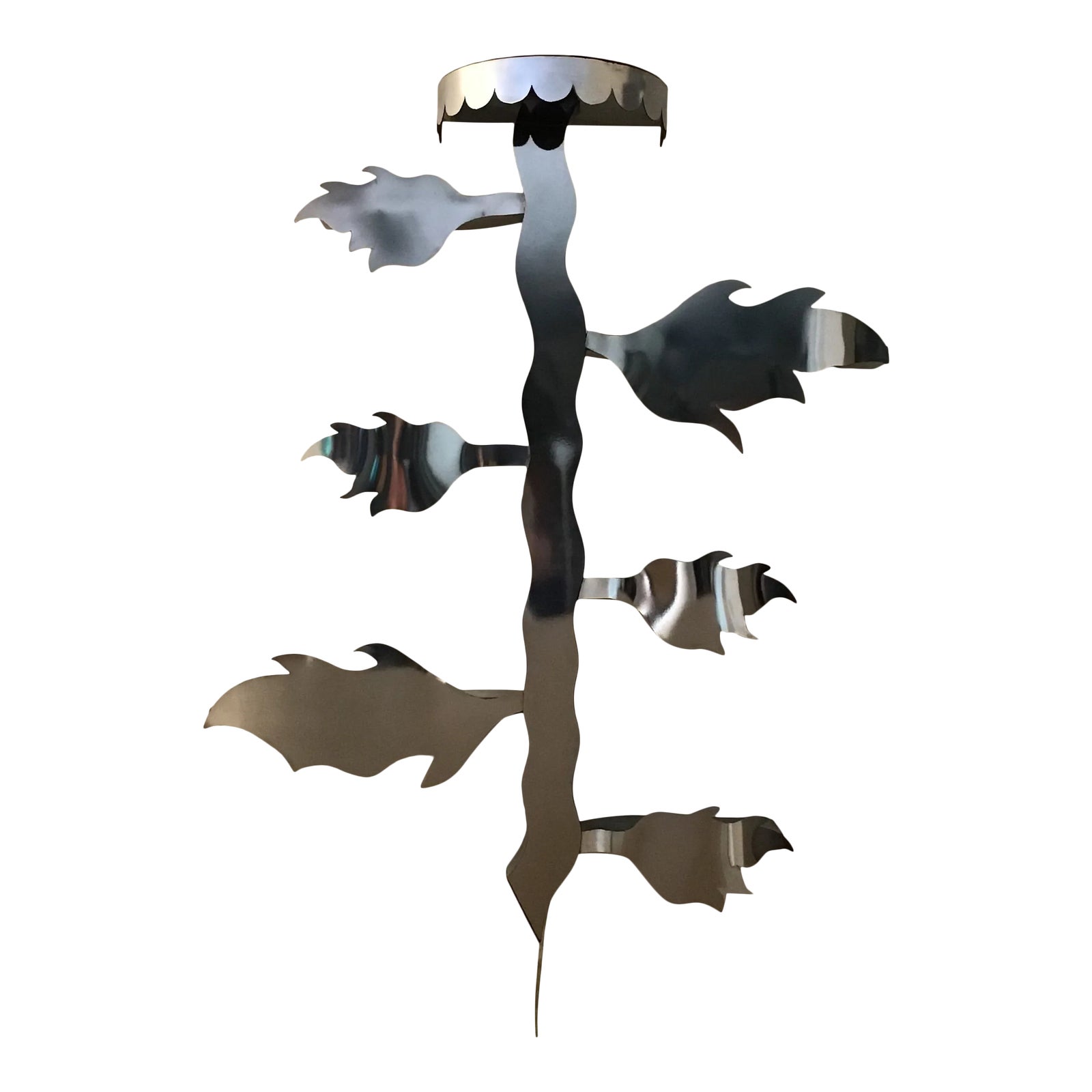 Vintage Modern Chrome Tree Design Wall Shelf With Lights | Chairish