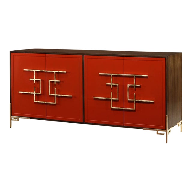 Ribbon Mahogany Frame With Red Lacquer Doors Chinois Sideboard From the ...