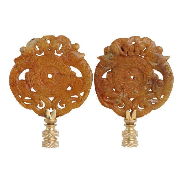 Chinese Carved Stone Lamp Finials - a Pair | Chairish