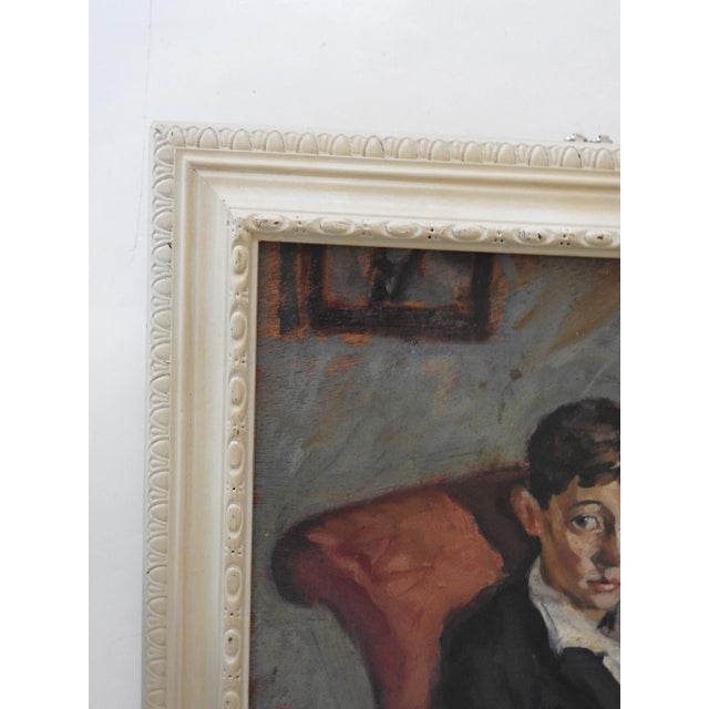 1929 Young Boy in Red Chair and Man 2 Sided Impressionist Portrait ...