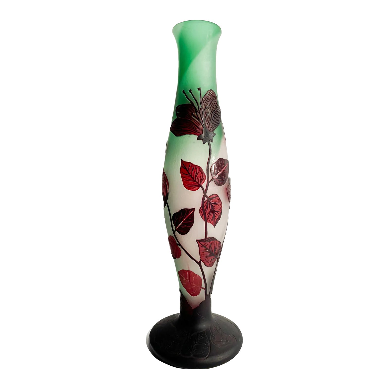 French Tip-Gallé Glass Vase With 1960s Leaf Pattern | Chairish