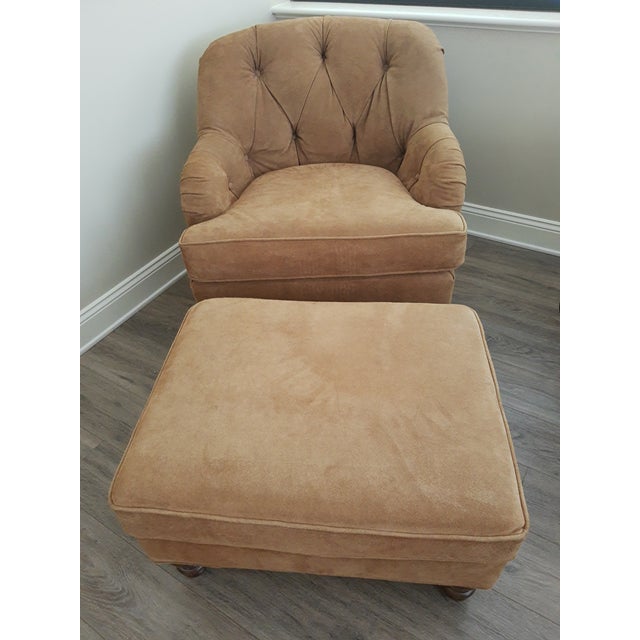 Contemporary Woodmark Chair and Ottoman | Chairish