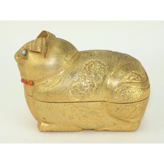 Saks Fifth Avenue Italian Gilt Metal Foo Dog Box | Chairish