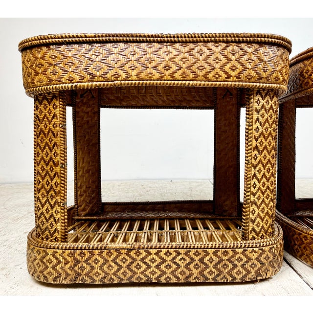 Vintage Woven Pencil Reed Rattan Side Tables- a Pair | Chairish