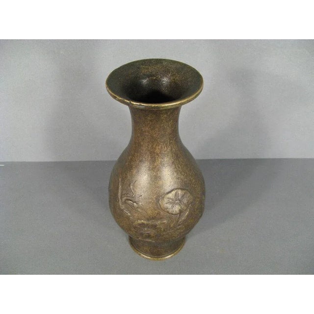 Antique Far Eastern Style Bronze Vase With Botanical Motif | Chairish