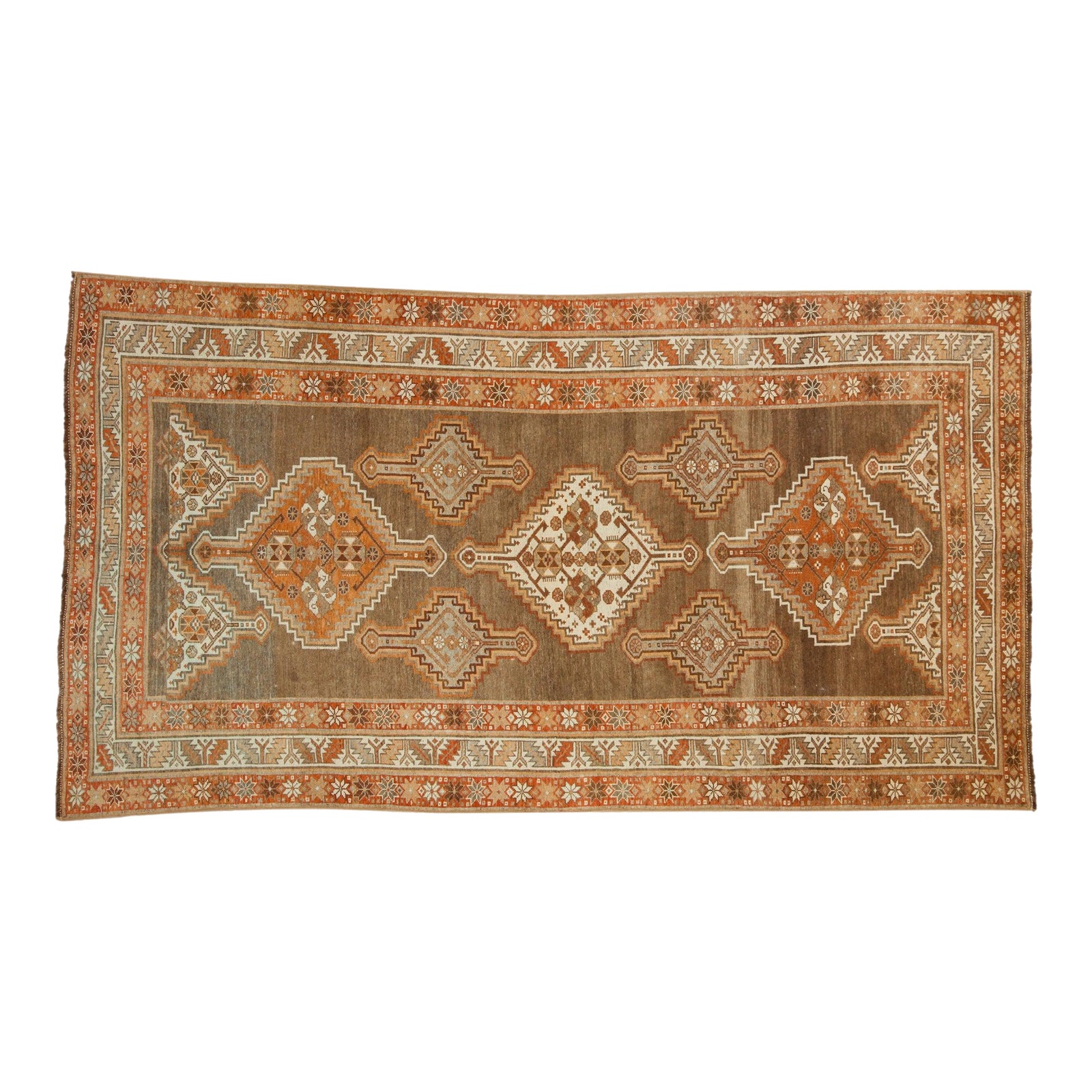 1940s Vintage Kurdish Stepped Medallion Wool Rug | Chairish