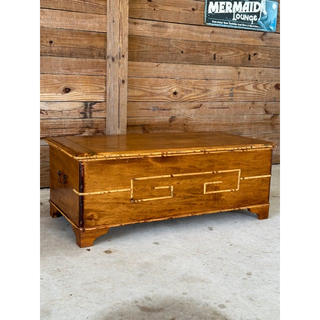 Antique French Country Coastal Wood Greek Key Bamboo Trim Trunk Blanket ...