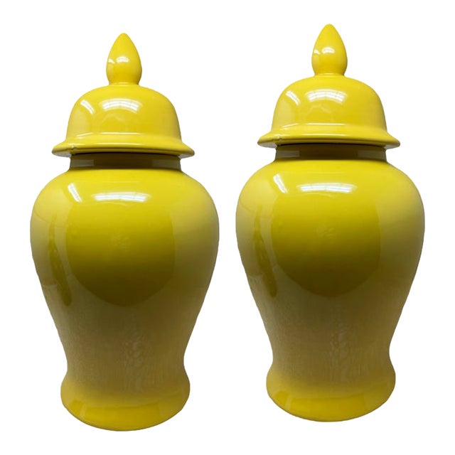 Oversized Imperial Yellow Ceramic Glazed Matching Ginger Jars - a Pair ...