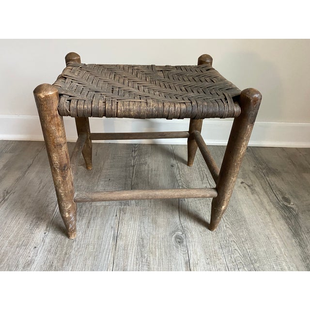 Early 20th Century Primitive Folk Woven Reed Foot Stool | Chairish
