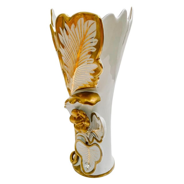 1990s Chelsea House 24k Gold Tobacco Leaf Vase | Chairish