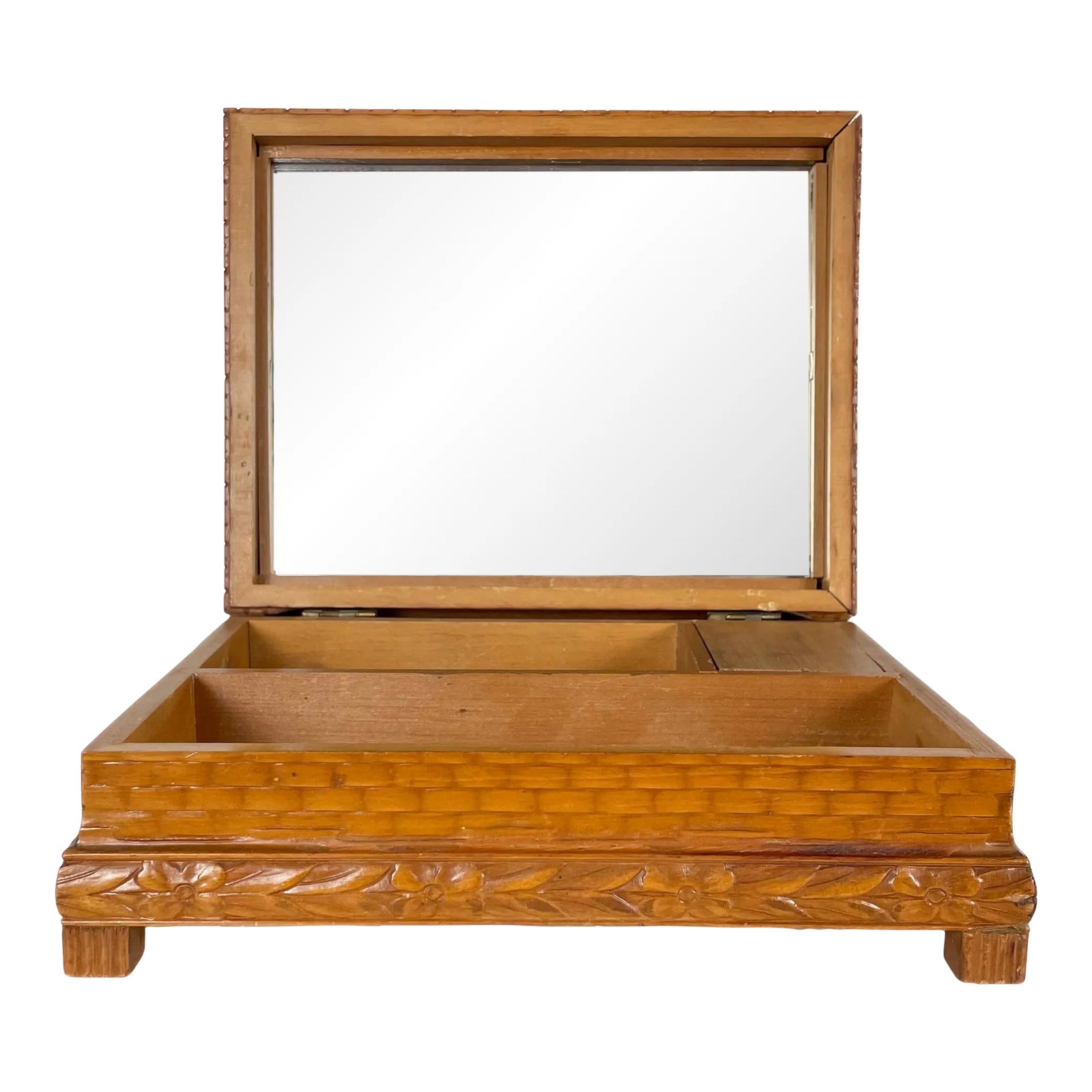 Vintage Wooden Jewelry Music Box With Mirror | Chairish