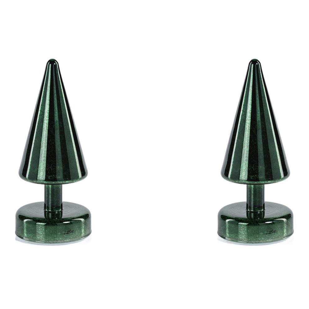 Crimbo 7" Green Sparkle Cone LED Trees, Set of 2 | Chairish