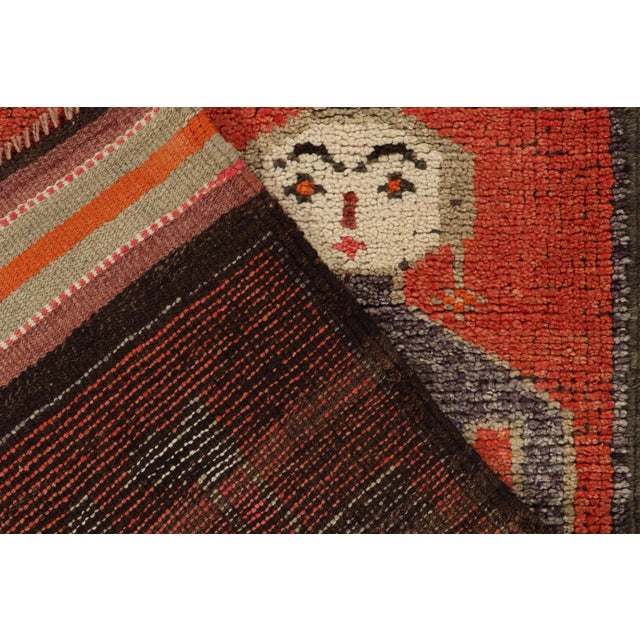 1950s Vintage Tribal Runner in Red and Orange Pictorial Medallions ...