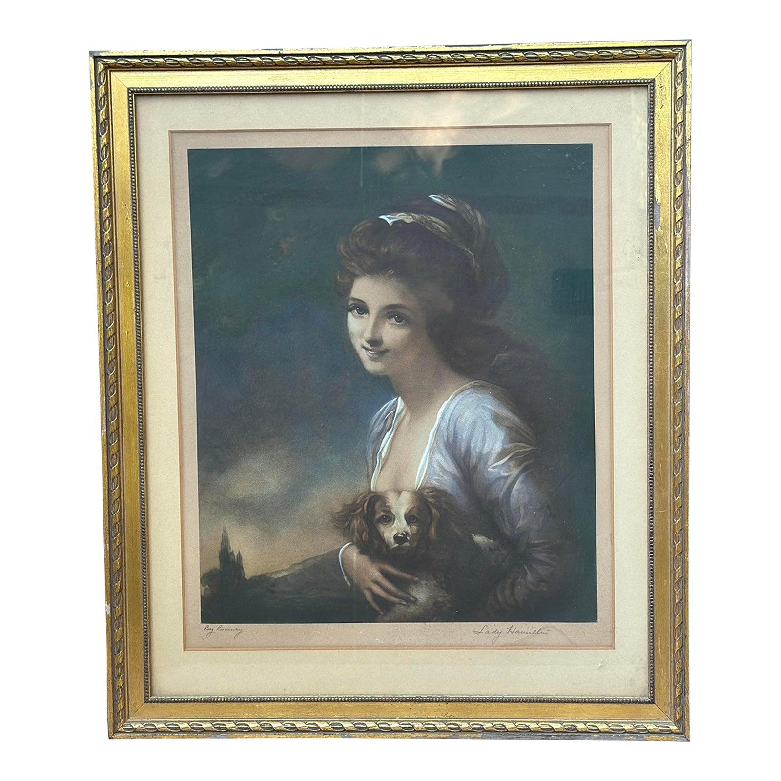 Antique Lithograph George Romney Lady Hamilton With Dog in Original ...