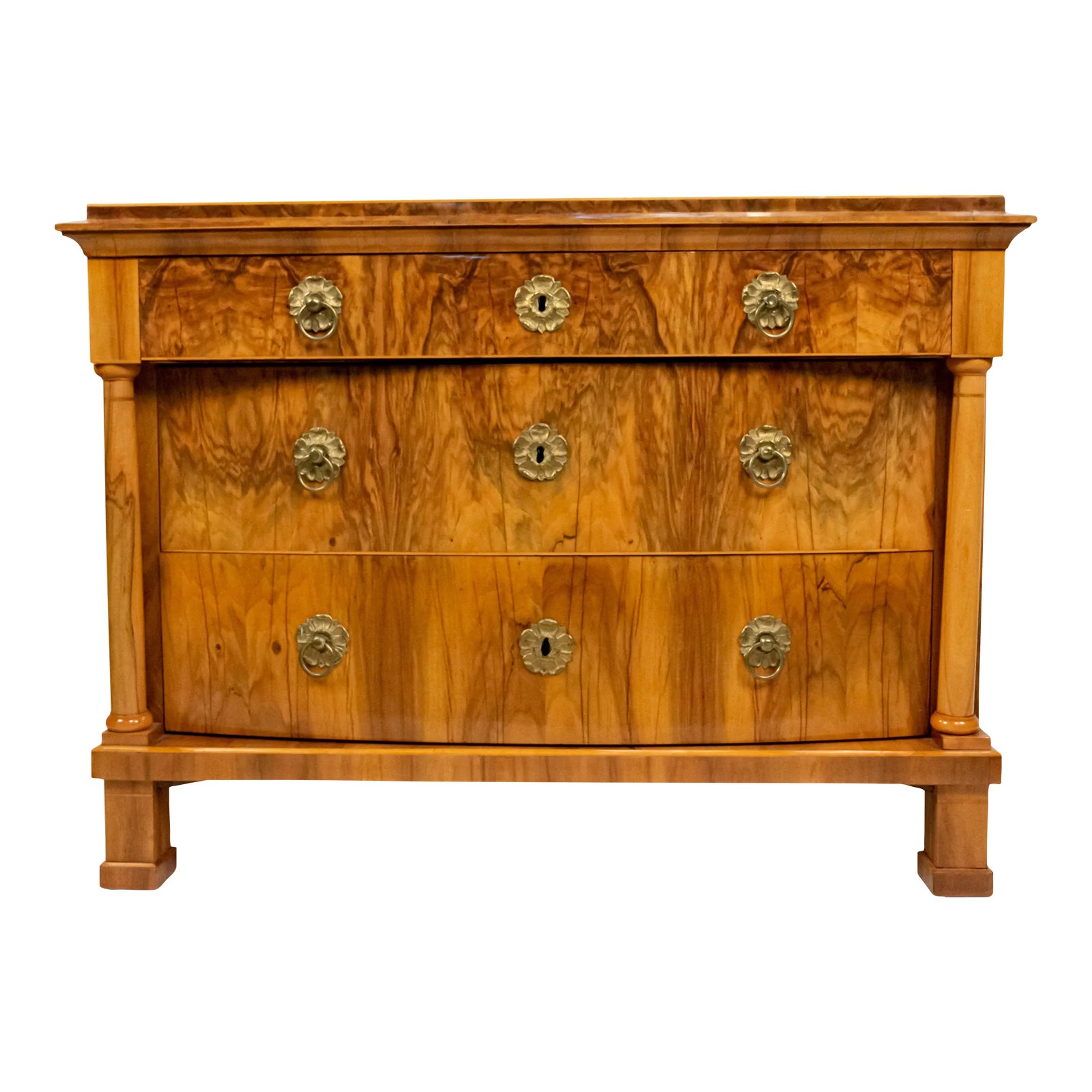 Austrian Biedermeier Walnut Chest with Brass Hardware | Chairish