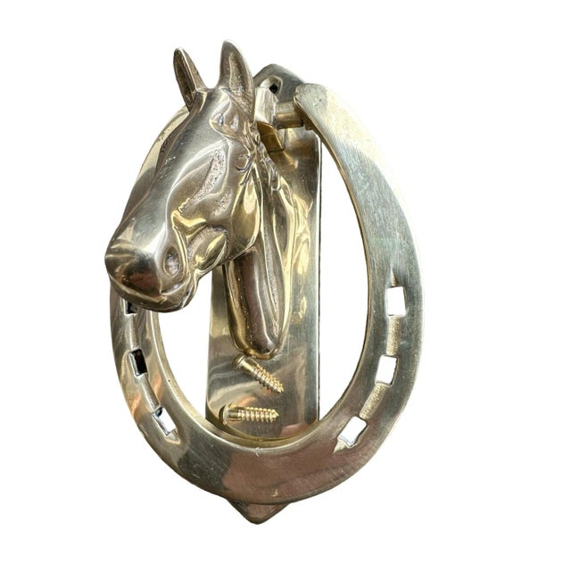 Vintage Brass Equestrian Horsehead Horseshoe Door Knocker Hardware ...
