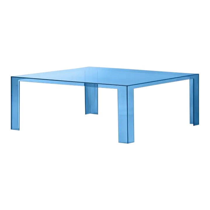 Blue Acrylic Square Coffee Table | Chairish
