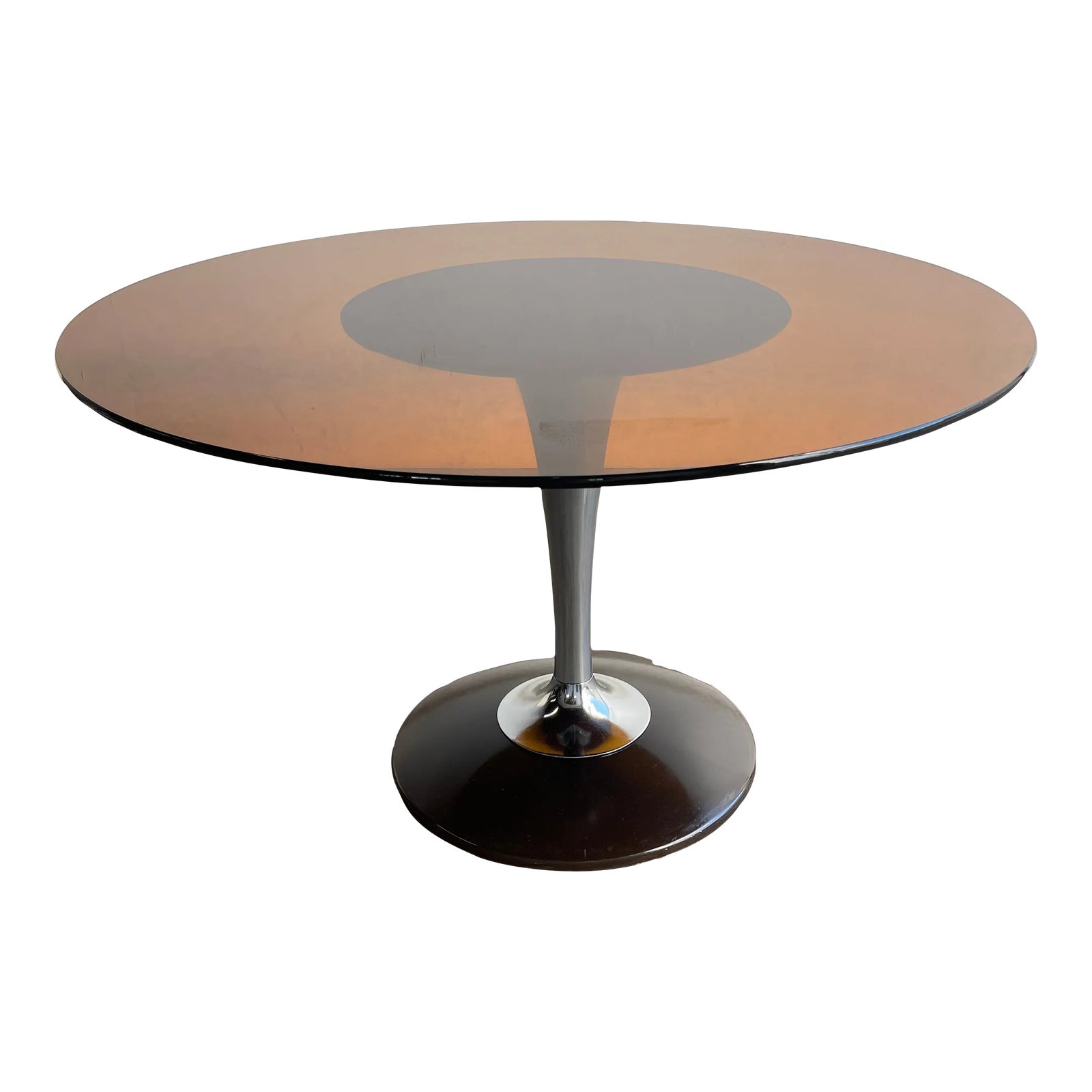 Vintage Mid Century Chromcraft Tulip Amber Glass Dining Table + 3 ...