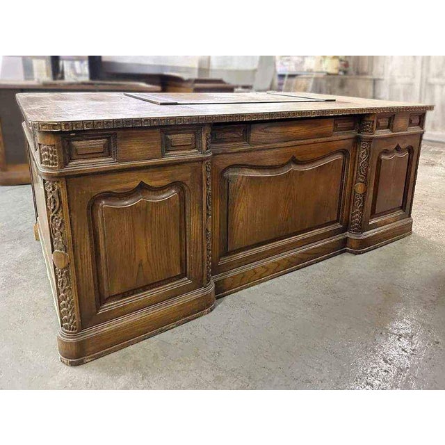 Romweber Carved Viking Oak 72" Executive Desk - Mid 20th Century | Chairish