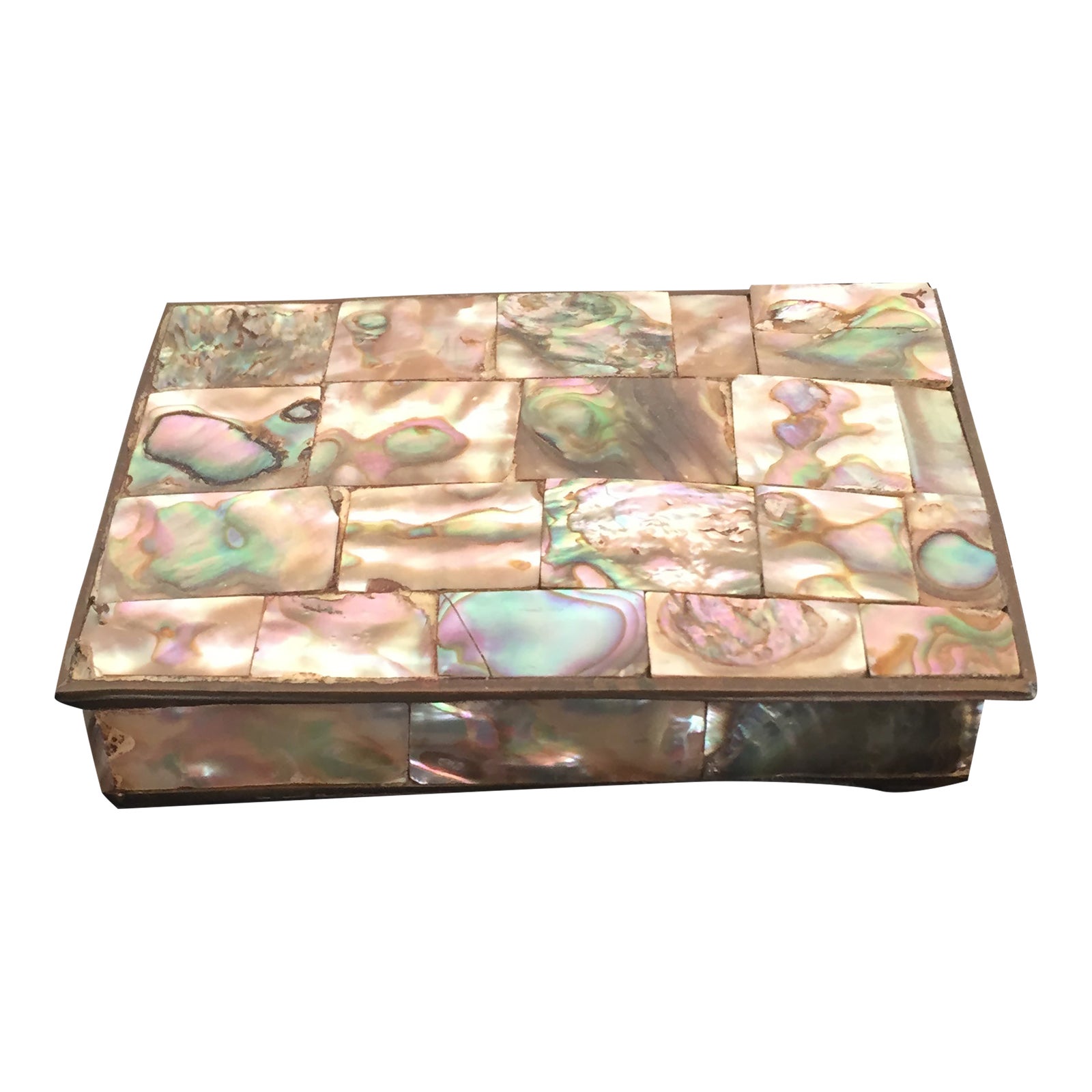 Mid 20th Century Mid-Century Abalone Shell and Brass Decorative Trinket ...