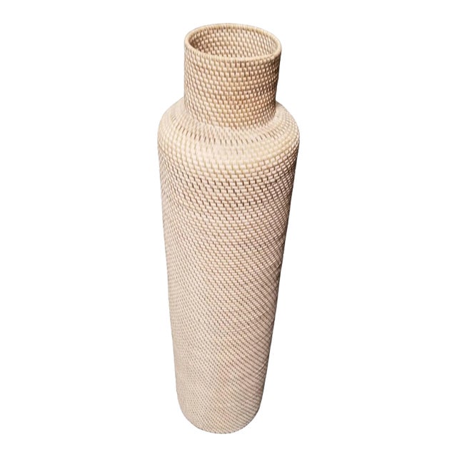 1970s Restored White Reed Rattan Wicker Decorative Vases Gabriella ...