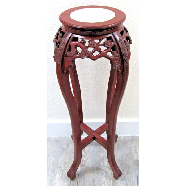 1940s Chinese Hand Carved Rosewood Marble Top Lotus Pedestal Plant ...