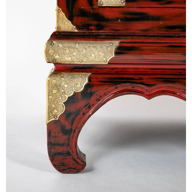 Japanese Red and Black Lacquer Side Tables With Etched Brass Mounts - A ...