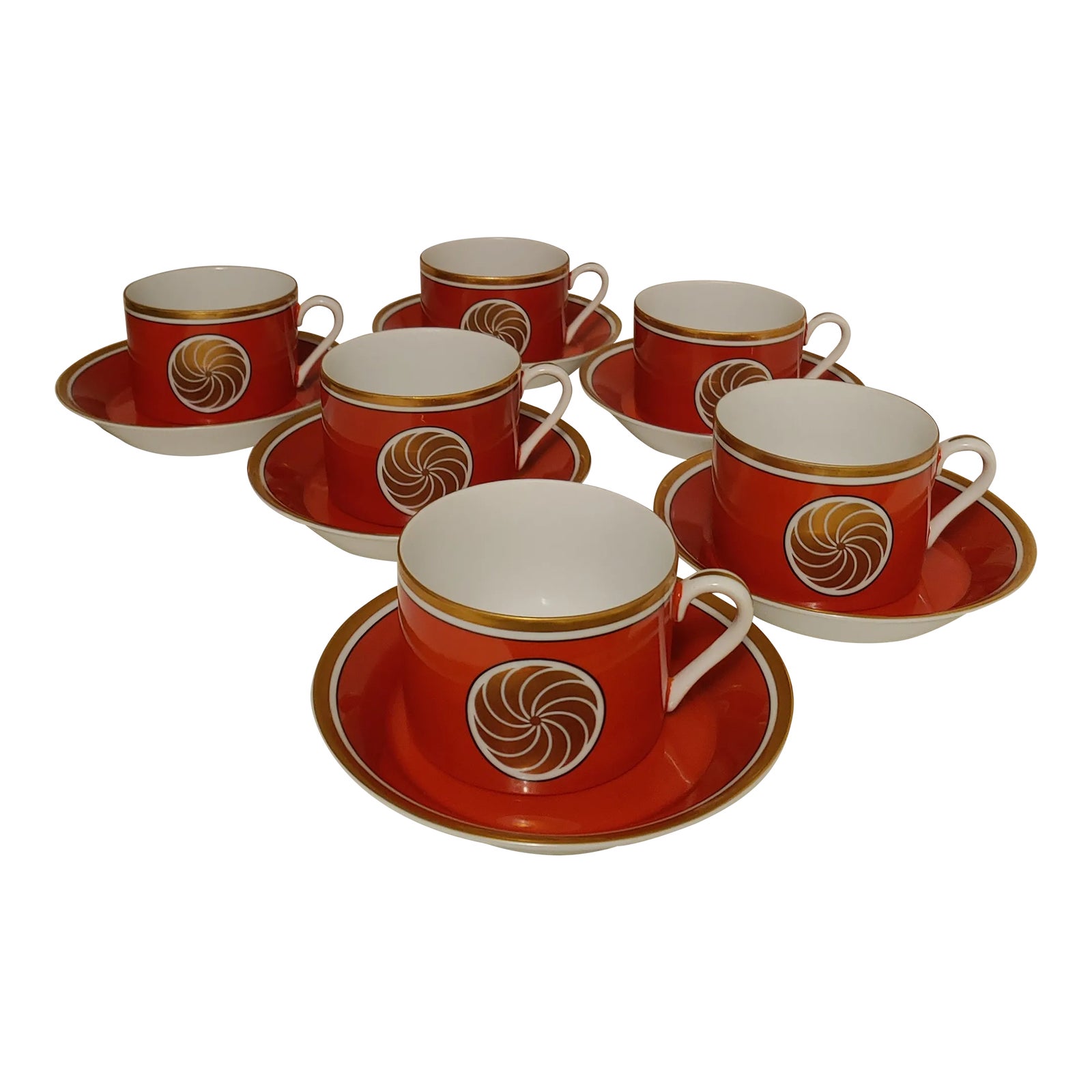 1970s Fitz and Floyd Terracotta Medallion d'Or Cups and Saucers Set- 12 ...