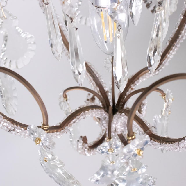 Small Mid Century Italian Rococo Style Crystal Single-Light Chandelier ...