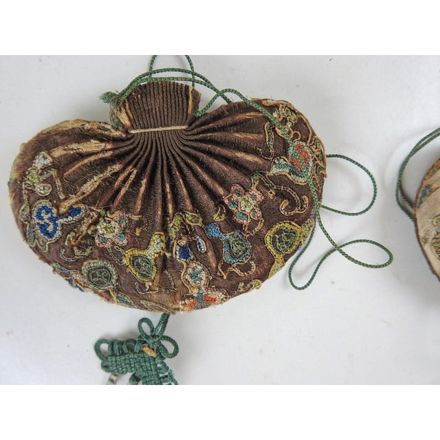 Antique Chinese Embroidered Scent Pouch - a Pair | Chairish