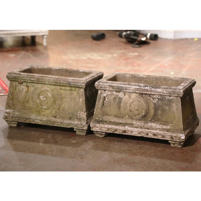 Pair of 19th Century French Weathered Verdigris Carved Outdoor Stone ...