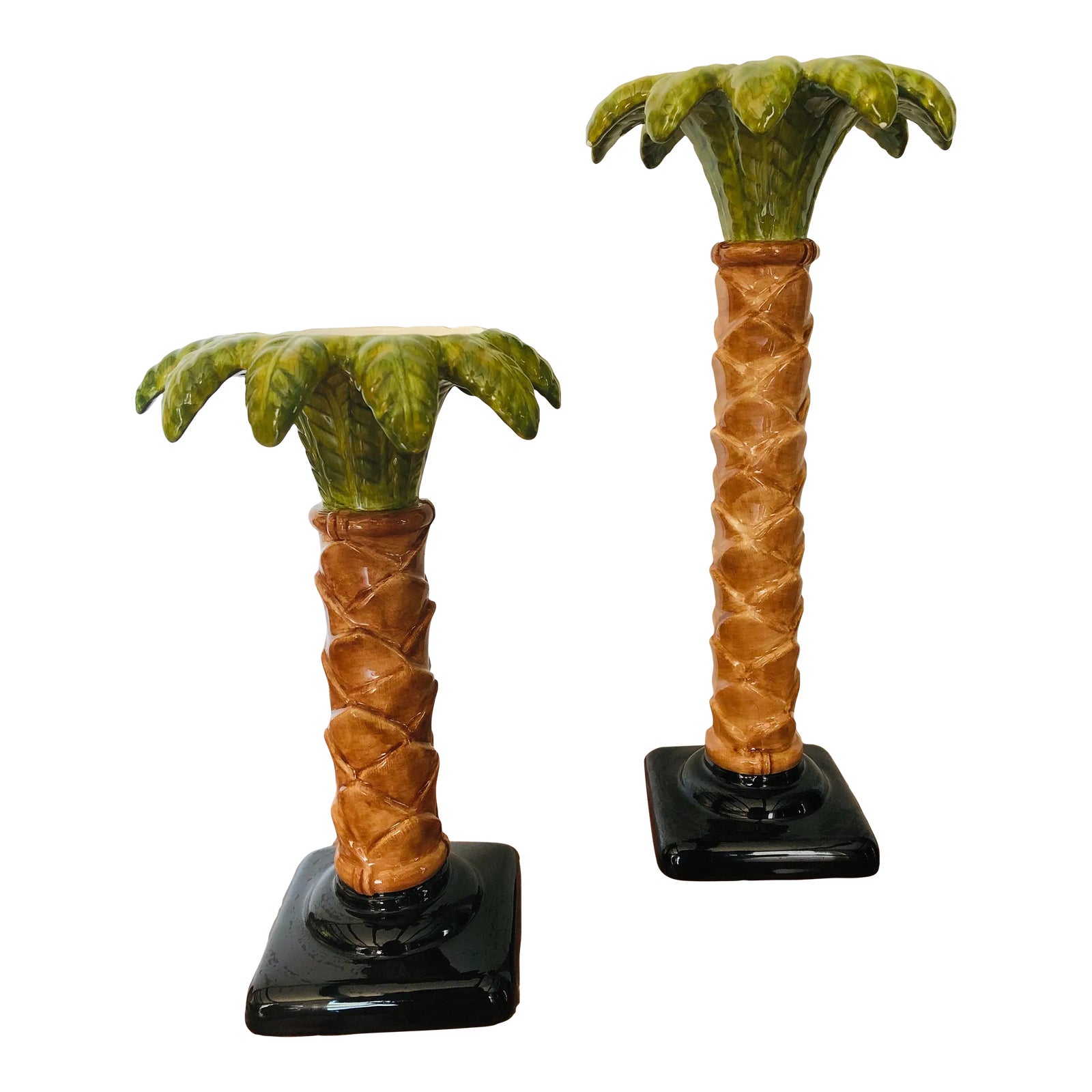 Vintage Raymond Waites Empire Ceramic Palm Trees Candle Holders- Set of ...