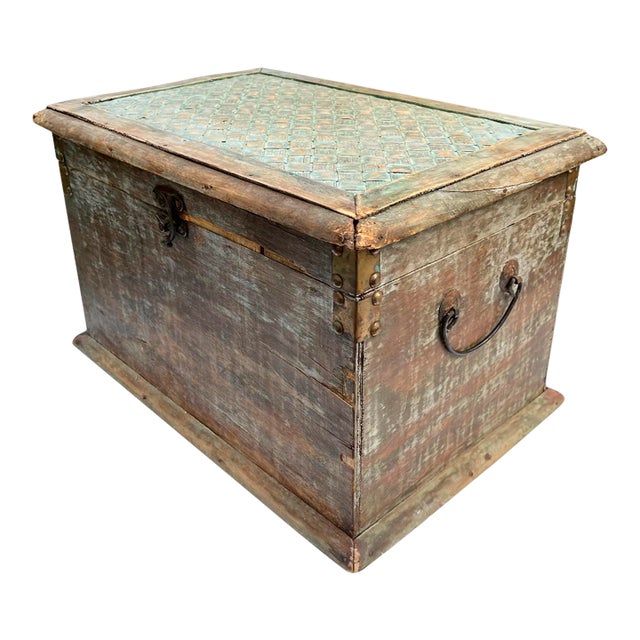 1990s Patinated Antique Reclamated Wood Box or Storage Chest | Chairish